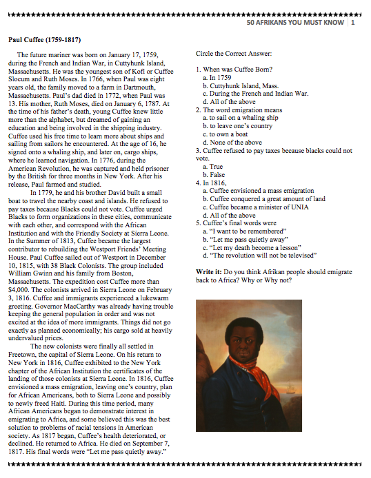 50 Afrikans You Must Know Vol. 1 Reading Comprehension Workbook (pdf) – Kamali Academy Store